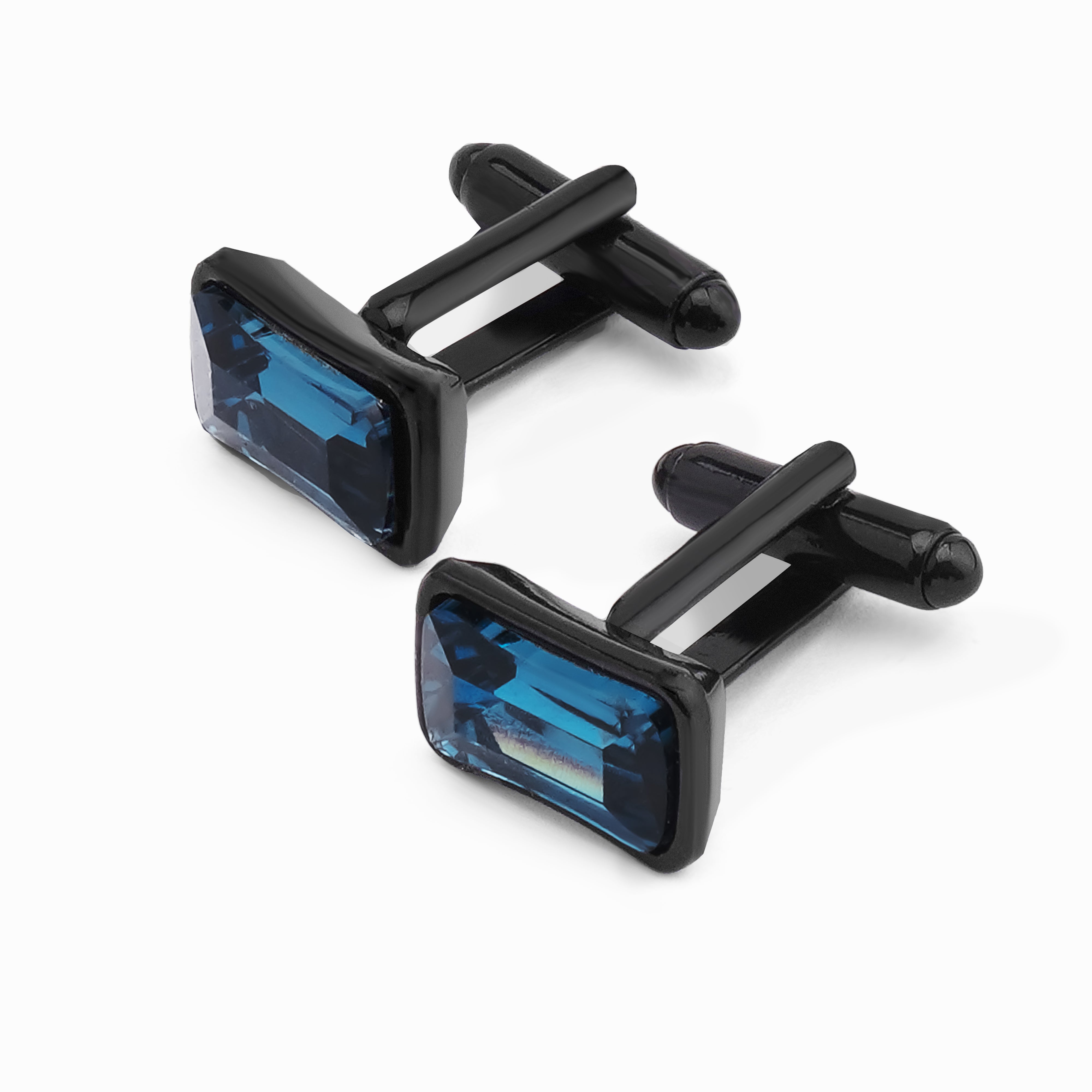 Black Rectangnle Cufflink With Blue Stone - Turkish made – Ben Soliman
