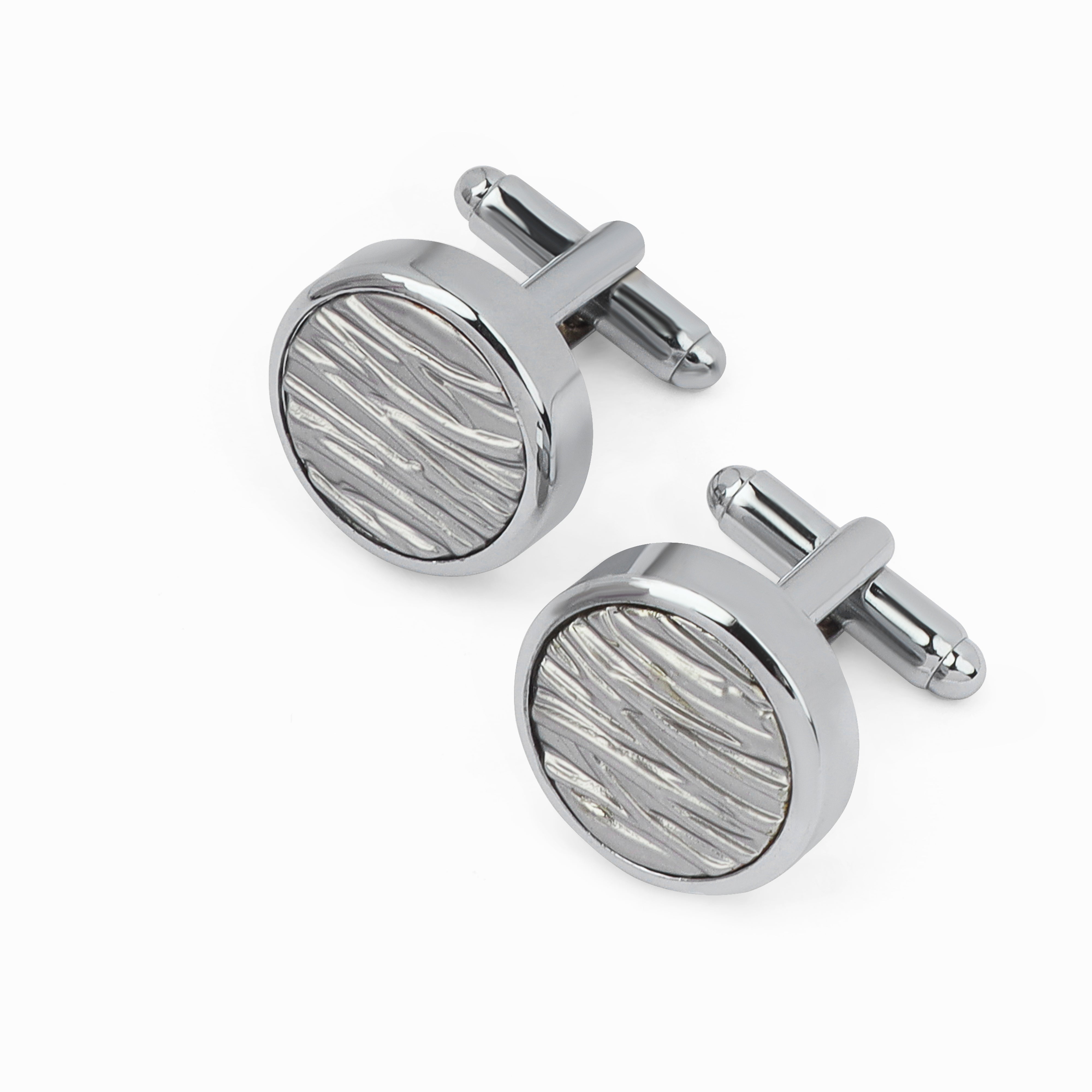 Silver circular cufflink with middel texture - Turkish made – Ben Soliman